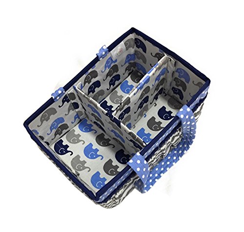 Bacati Elephants Nursery Fabric Storage Caddy with Handles, Blue/Navy/Grey