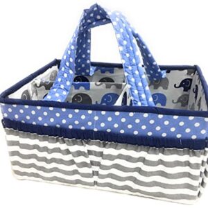 Bacati Elephants Nursery Fabric Storage Caddy with Handles, Blue/Navy/Grey