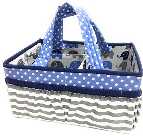 Bacati Elephants Nursery Fabric Storage Caddy with Handles, Blue/Navy/Grey