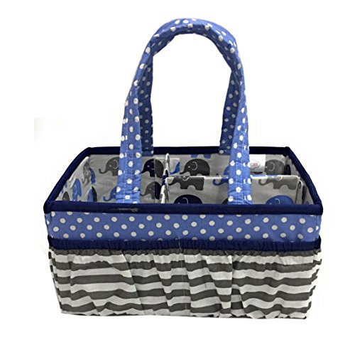 Bacati Elephants Nursery Fabric Storage Caddy with Handles, Blue/Navy/Grey