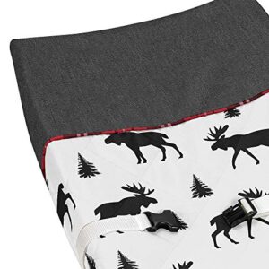 Grey, Black and Red Woodland Plaid and Moose Changing Pad Cover for Rustic Patch Collection by Sweet Jojo Designs