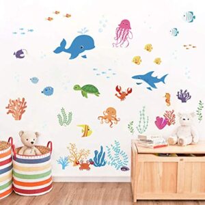 decalmile Under The Sea Dolphin Fish Wall Decals Vinyl Peel and Stick Kids Room Wall Stickers Baby Nursery Childrens Bedroom Bathroom Wall Decor