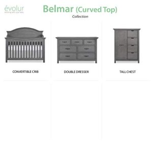 Evolur Belmar Curve 5-in-1 Convertible Crib in Rustic Grey, Greenguard Gold Certified, Features 3 Mattress Height Settings, Crafted from Hardwood, Wooden Nursery Furniture