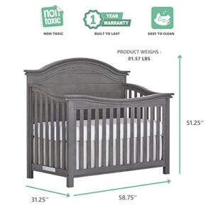 Evolur Belmar Curve 5-in-1 Convertible Crib in Rustic Grey, Greenguard Gold Certified, Features 3 Mattress Height Settings, Crafted from Hardwood, Wooden Nursery Furniture