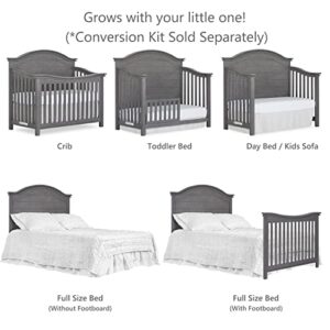 Evolur Belmar Curve 5-in-1 Convertible Crib in Rustic Grey, Greenguard Gold Certified, Features 3 Mattress Height Settings, Crafted from Hardwood, Wooden Nursery Furniture