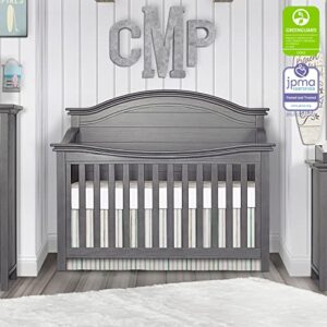 Evolur Belmar Curve 5-in-1 Convertible Crib in Rustic Grey, Greenguard Gold Certified, Features 3 Mattress Height Settings, Crafted from Hardwood, Wooden Nursery Furniture