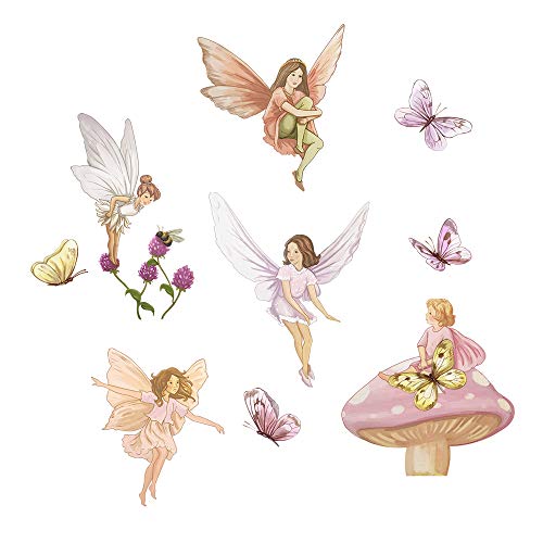 DecalMile Fairies with Wings Wall Decals Mushroom Wall Stickers Girls Room Baby Nursery Daycare Wall Decor