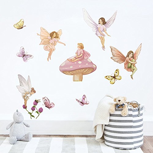 DecalMile Fairies with Wings Wall Decals Mushroom Wall Stickers Girls Room Baby Nursery Daycare Wall Decor