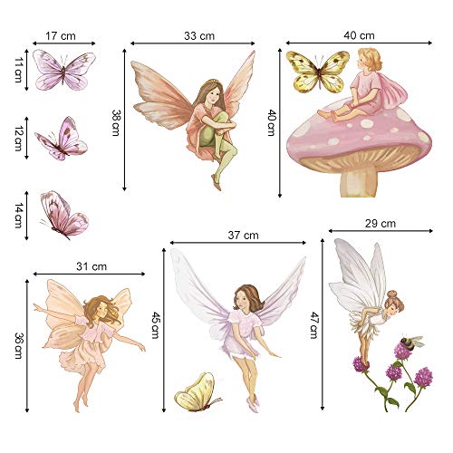 DecalMile Fairies with Wings Wall Decals Mushroom Wall Stickers Girls Room Baby Nursery Daycare Wall Decor