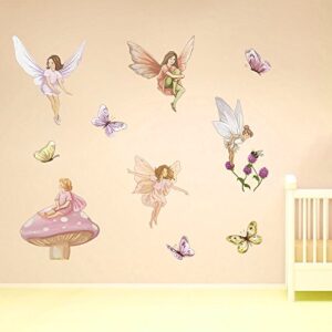 DecalMile Fairies with Wings Wall Decals Mushroom Wall Stickers Girls Room Baby Nursery Daycare Wall Decor