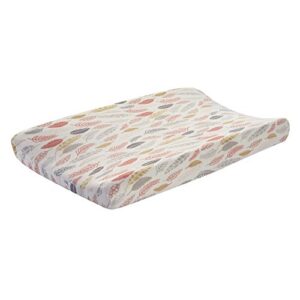 lambs & ivy family tree coral/gray/gold feather changing pad cover