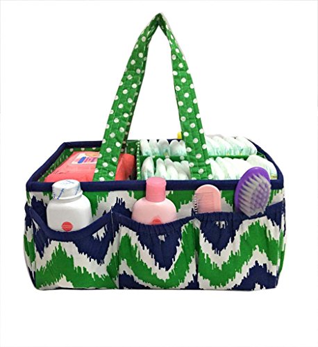 Bacati Mix and Match Nursery Fabric Storage Caddy with Handles, Navy/Green