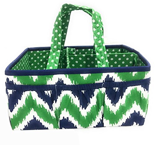 Bacati Mix and Match Nursery Fabric Storage Caddy with Handles, Navy/Green