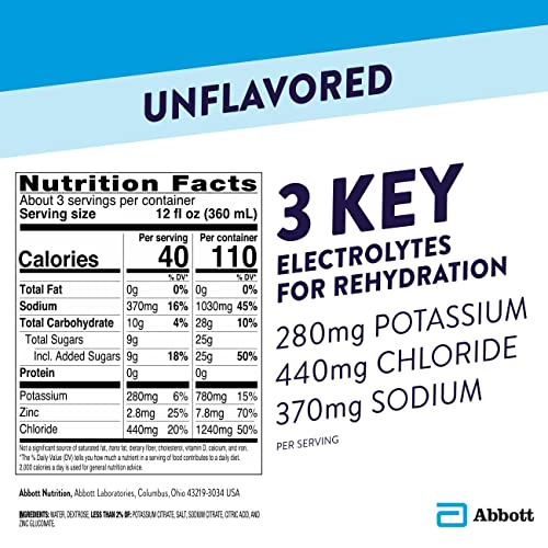 Pedialyte Electrolyte Solution, Unflavored, Hydration Drink, 33.8 Fl Oz. (Pack of 4)