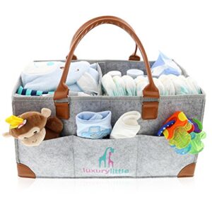 luxury little extra large baby diaper caddy organizer, portable car caddy, changing table organizer for diapers, wipes & toys, newborn baby boy & girl essentials, collapsible baby basket