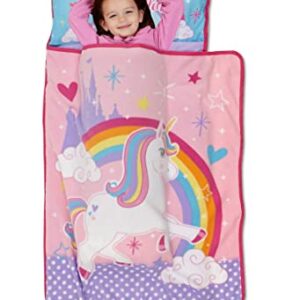 Funhouse Unicorn Kids Nap-Mat Set – Includes Pillow and Fleece Blanket – Great for Girls Napping during Daycare or Preschool - Fits Toddlers, Pink