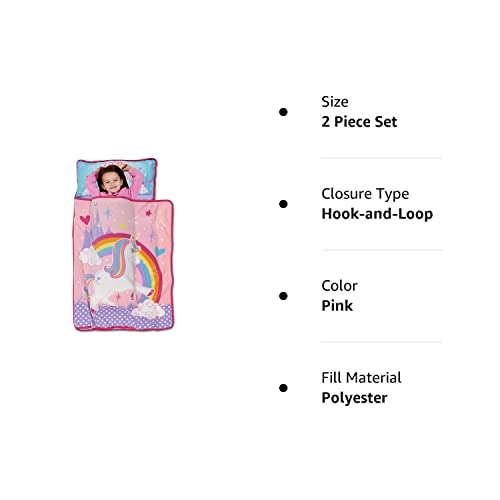 Funhouse Unicorn Kids Nap-Mat Set – Includes Pillow and Fleece Blanket – Great for Girls Napping during Daycare or Preschool - Fits Toddlers, Pink