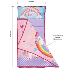 Funhouse Unicorn Kids Nap-Mat Set – Includes Pillow and Fleece Blanket – Great for Girls Napping during Daycare or Preschool - Fits Toddlers, Pink