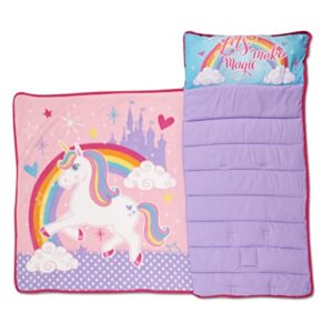 Funhouse Unicorn Kids Nap-Mat Set – Includes Pillow and Fleece Blanket – Great for Girls Napping during Daycare or Preschool - Fits Toddlers, Pink