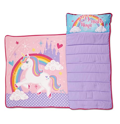 Funhouse Unicorn Kids Nap-Mat Set – Includes Pillow and Fleece Blanket – Great for Girls Napping during Daycare or Preschool - Fits Toddlers, Pink