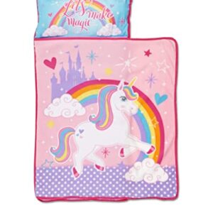 Funhouse Unicorn Kids Nap-Mat Set – Includes Pillow and Fleece Blanket – Great for Girls Napping during Daycare or Preschool - Fits Toddlers, Pink