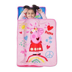 peppa pig i'm just so happy toddler nap-mat - includes pillow and fleece blanket – great for girls or boys napping during daycare or preschool - fits toddlers