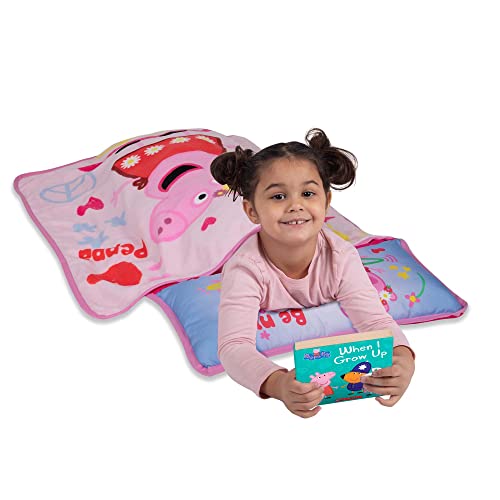 Peppa Pig I'm Just So Happy Toddler Nap-Mat - Includes Pillow and Fleece Blanket – Great for Girls or Boys Napping during Daycare or Preschool - Fits Toddlers