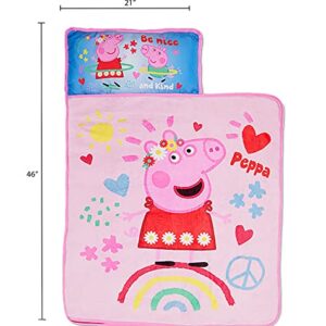 Peppa Pig I'm Just So Happy Toddler Nap-Mat - Includes Pillow and Fleece Blanket – Great for Girls or Boys Napping during Daycare or Preschool - Fits Toddlers