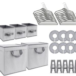 GOLOHO Nursery Organizer and Storage Closet Set (50 Pieces), Chevron Pattern, Grey and White