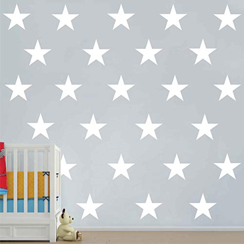 DXLING 48pcs/Set of Large White Stars Vinyl Wall Decor Stickers DIY White Star Wall Decals Art for Kids,Nursery Room Decor Mural Wallpaper D399 (White)