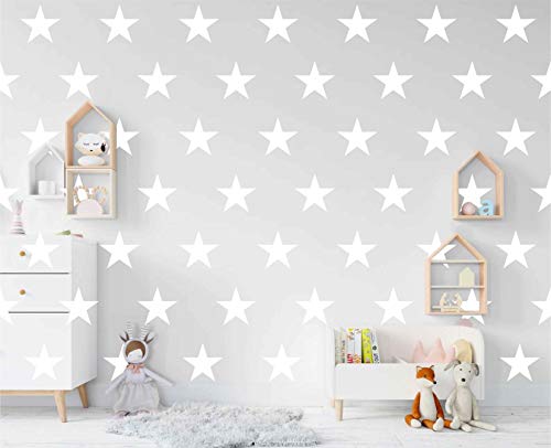 DXLING 48pcs/Set of Large White Stars Vinyl Wall Decor Stickers DIY White Star Wall Decals Art for Kids,Nursery Room Decor Mural Wallpaper D399 (White)