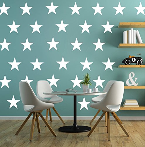 DXLING 48pcs/Set of Large White Stars Vinyl Wall Decor Stickers DIY White Star Wall Decals Art for Kids,Nursery Room Decor Mural Wallpaper D399 (White)