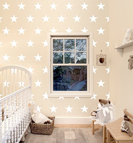 DXLING 48pcs/Set of Large White Stars Vinyl Wall Decor Stickers DIY White Star Wall Decals Art for Kids,Nursery Room Decor Mural Wallpaper D399 (White)