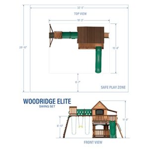 Backyard Discovery Woodridge Elite All Cedar Wood Swing Set, Upper and Lower Deck, Sandbox, Vented Tunnel, Rock Climbing Wall, Coated Rope Belted Swings, Acrobat Bar, Bench Seating, 10 ft Slide