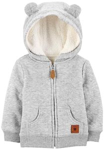 simple joys by carter's unisex babies' hooded sweater jacket with sherpa lining, grey, 3-6 months