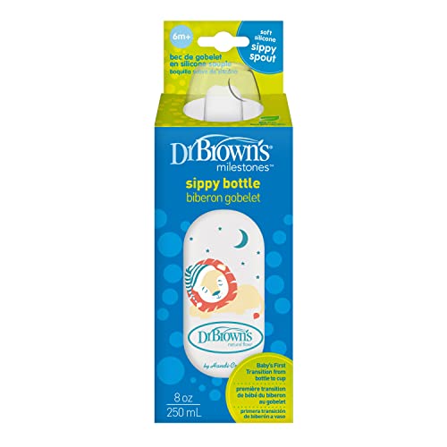 Dr. Brown’s® Milestones™ Narrow Sippy Bottle, 100% Silicone Soft Sippy Spout, 8oz/250mL, Lion, 6m+