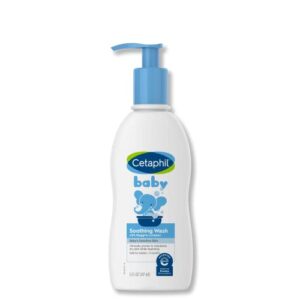 cetaphil baby body wash, soothing wash, creamy & gentle for sensitive dry skin, made with colloidal oatmeal and niacinamide, fragrance free, hypoallergenic, 5oz