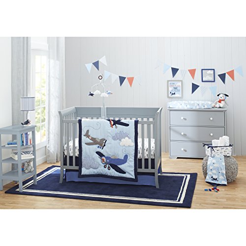 Carter's Take Flight Airplane/Cloud/Star Super Soft Changing Pad Cover, Blue, Navy, White,