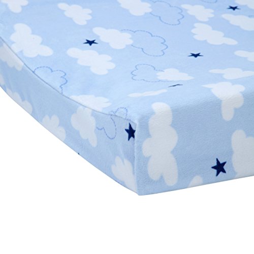 Carter's Take Flight Airplane/Cloud/Star Super Soft Changing Pad Cover, Blue, Navy, White,