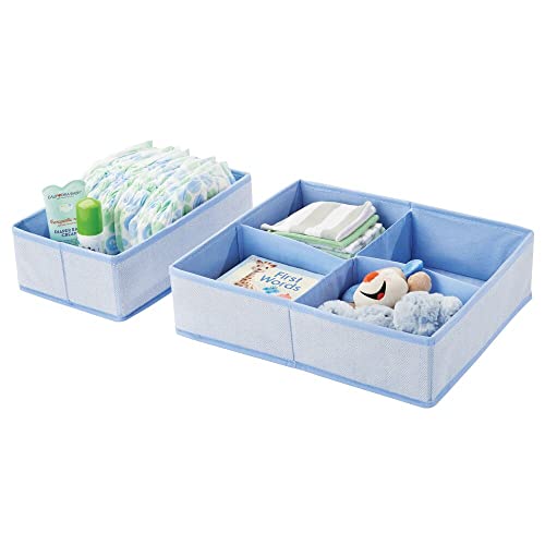 mDesign Soft Fabric Dresser Drawer and Closet Storage Organizer Set for Child/Kids Room, Nursery, Playroom - 2 Pieces, 5 Compartments - Herringbone Print with Solid Trim - Blue