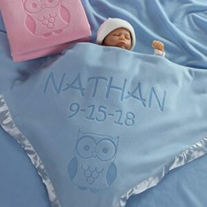 custom catch personalized owl baby blanket gift for boy - infant or newborn name (2 lines of text)