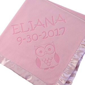 Custom Catch Personalized Owl Baby Blanket Gift for Boy - Infant or Newborn Name (2 Lines of Text)