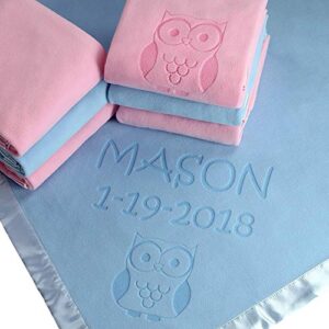 Custom Catch Personalized Owl Baby Blanket Gift for Boy - Infant or Newborn Name (2 Lines of Text)