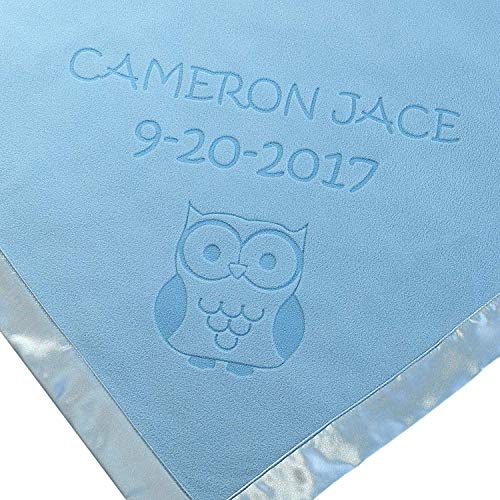 Custom Catch Personalized Owl Baby Blanket Gift for Boy - Infant or Newborn Name (2 Lines of Text)