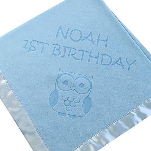 Custom Catch Personalized Owl Baby Blanket Gift for Boy - Infant or Newborn Name (2 Lines of Text)