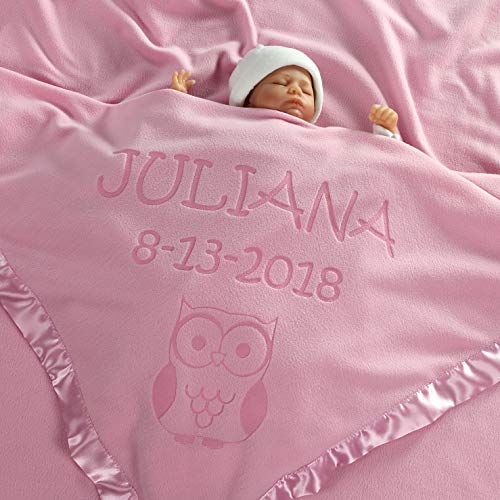 Custom Catch Personalized Owl Baby Blanket Gift for Boy - Infant or Newborn Name (2 Lines of Text)