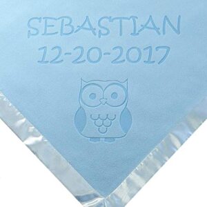 Custom Catch Personalized Owl Baby Blanket Gift for Boy - Infant or Newborn Name (2 Lines of Text)