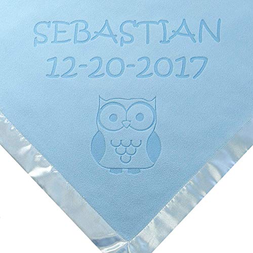 Custom Catch Personalized Owl Baby Blanket Gift for Boy - Infant or Newborn Name (2 Lines of Text)