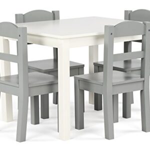 Humble Crew, White/Grey Kids Wood Table and 4 Chairs Set