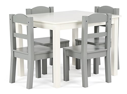 Humble Crew, White/Grey Kids Wood Table and 4 Chairs Set